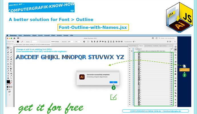 Free Javascript For Illustrator Font Outline with Names jsx Show Tell Fontself